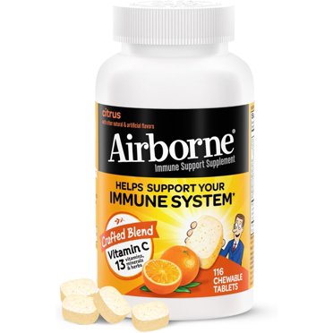 Airborne 1000mg Chewable Vitamin C Tablets, Very Berry Flavor, Zinc ...