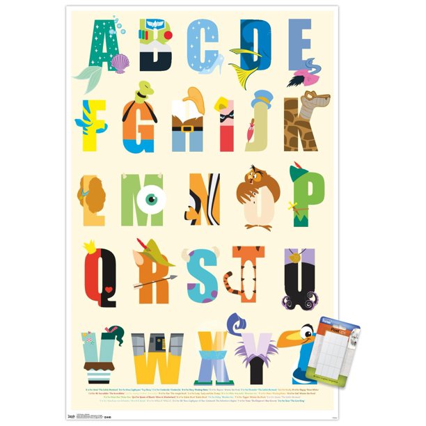 Disney Characters as the Alphabet Wall Poster, 22.375" x 34" - Walmart.com