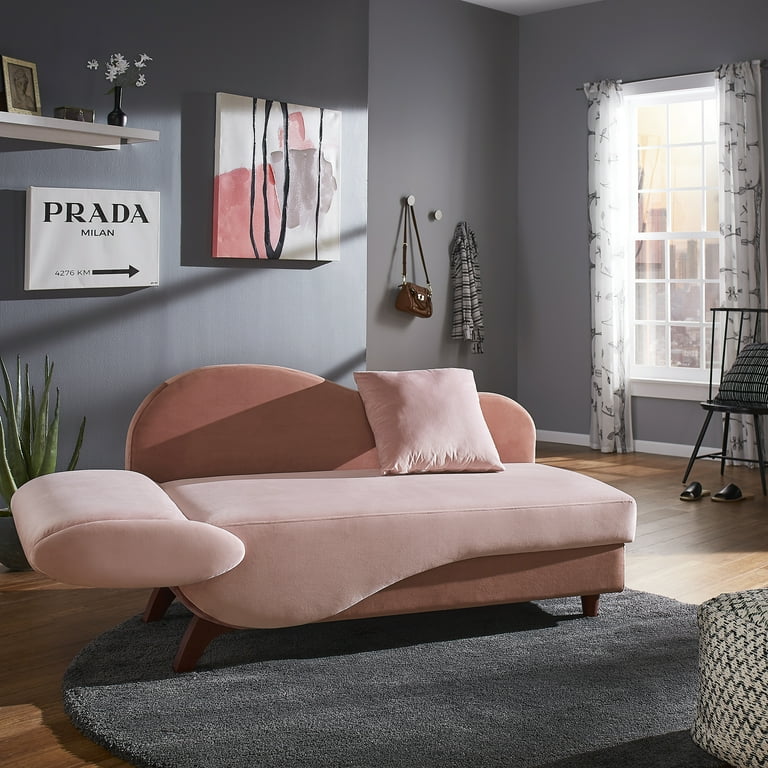 Weston Home Delaney Two Tone Functional Chaise with 1 Pillow and Storage Peach Pink