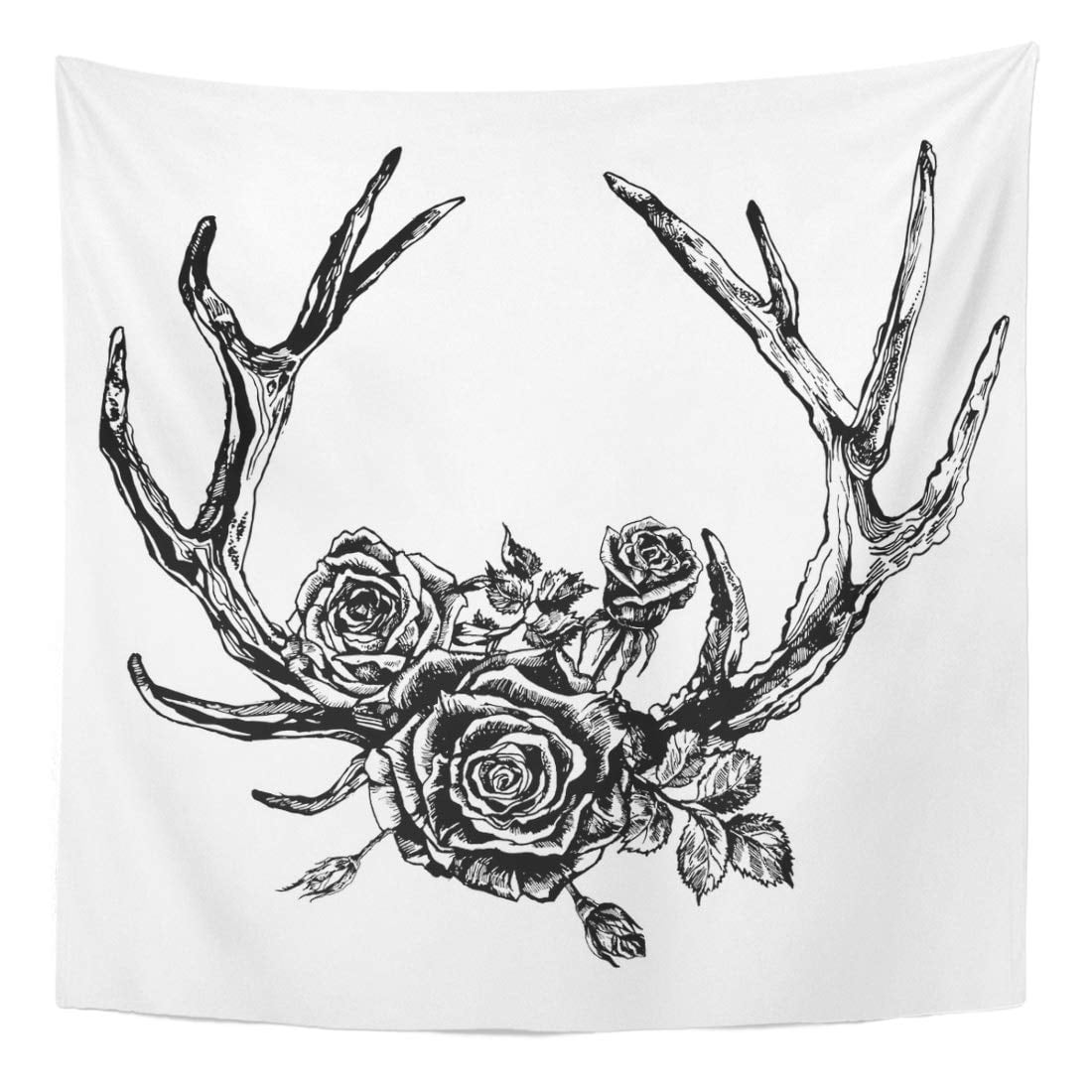 UFAEZU Elk Reindeer Antlers and Roses Hipster Tattoo Ink Boho Wall Art ...