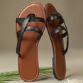 Black Ladies Flat Beach Shoes, Soft Leather Thong Open Toe Breathable ...