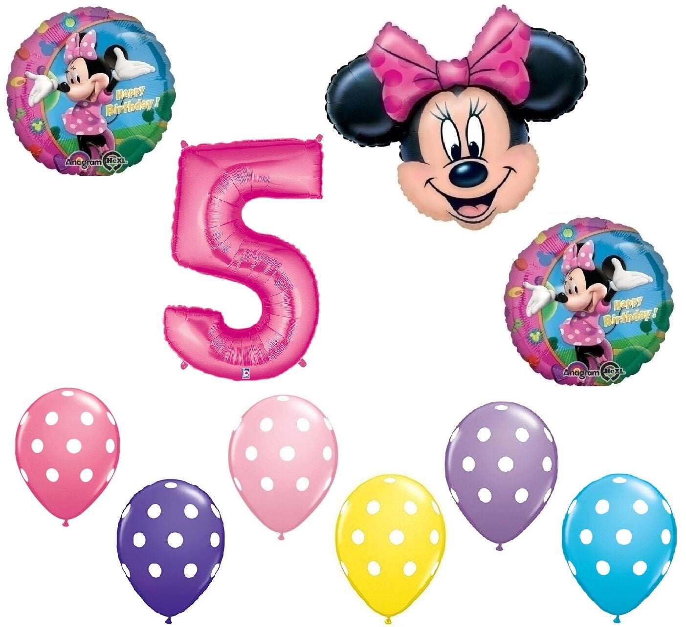 MINNIE MOUSE #5 5th Pink Bow Birthday Party Decoration Mylar & Latex ...