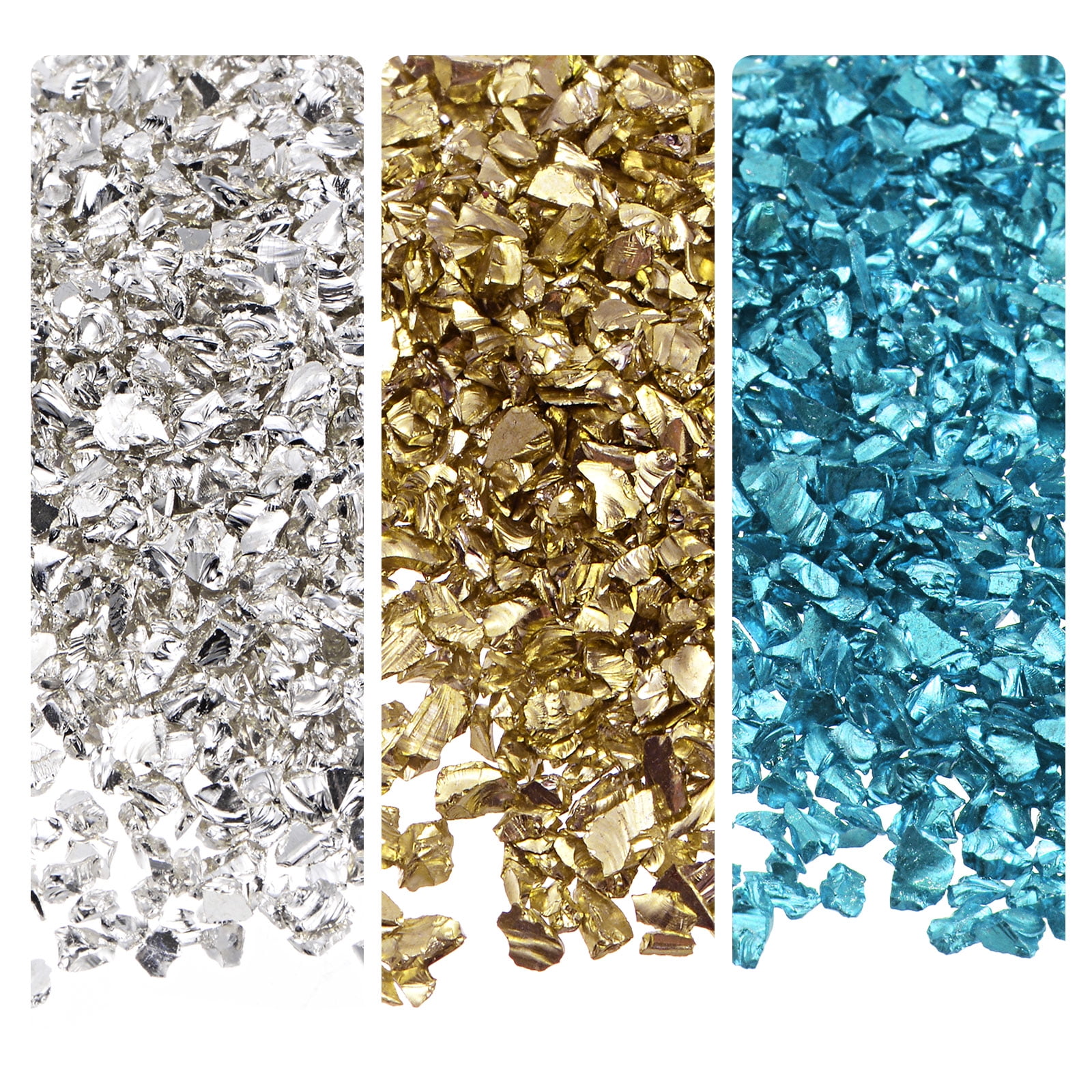 Uxcell 3 Colors Crushed Glass Chips, 1-4mm Irregular Glitter Metallic ...