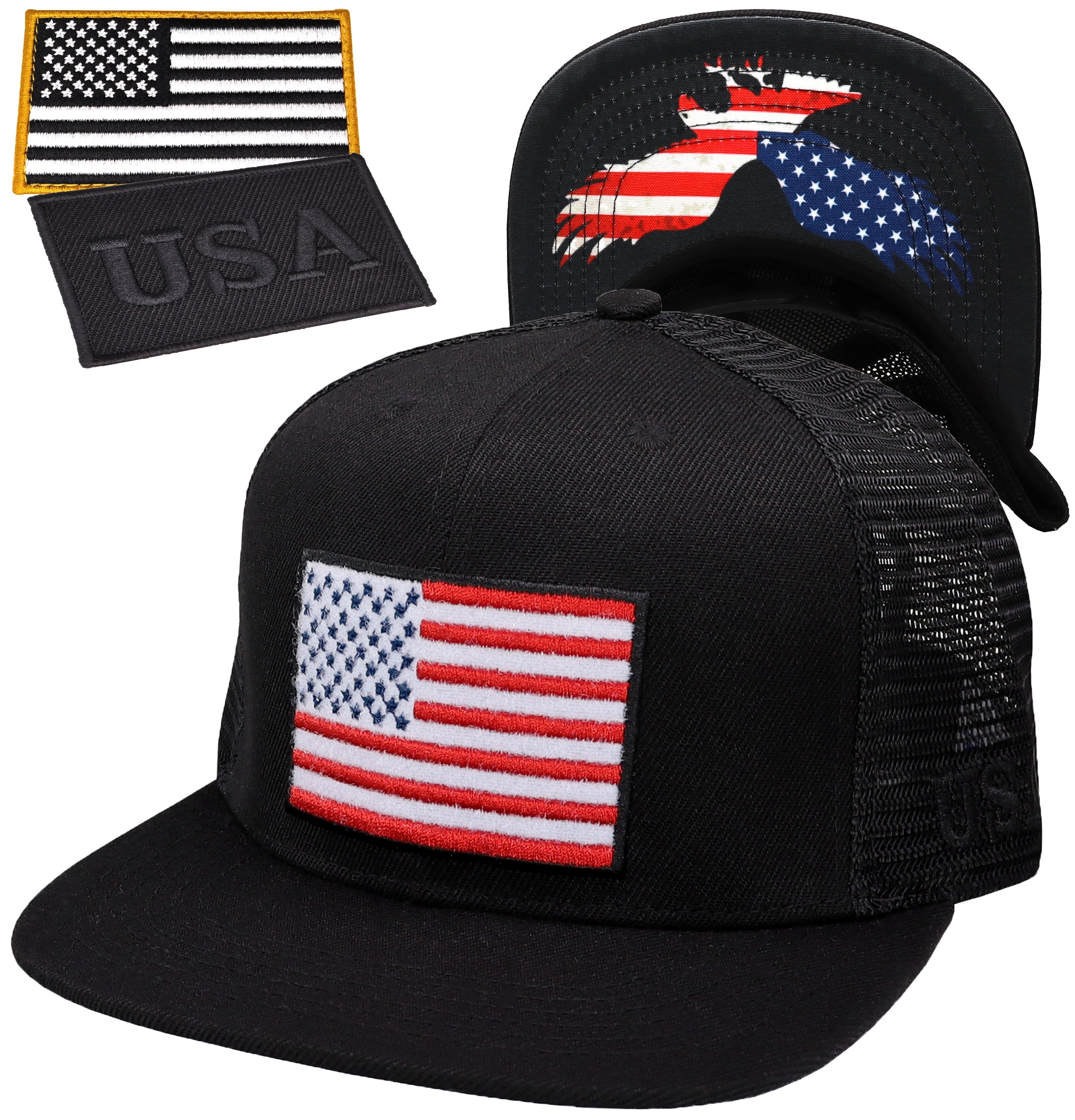 Antourage American Flag Flat Visor Constructed Mesh Snapback Hat + 2 ...