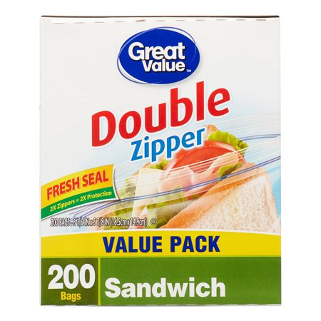 Great Value Double Zipper Sandwich Bags, 200 Ct - Walmart.com