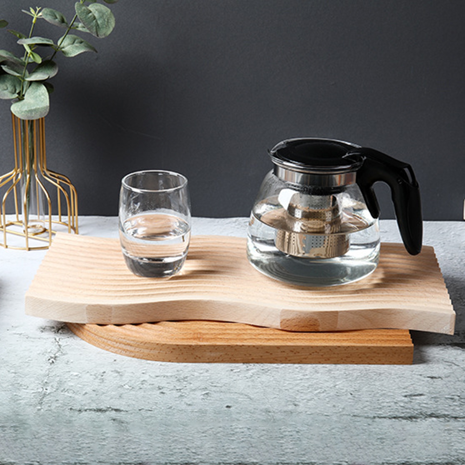 Washranp Wood Breadboard Tray,Multifunctional Wave Arched Shape Tea ...