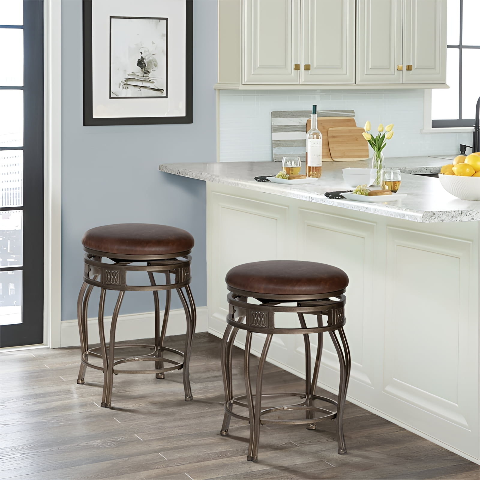 Hillsdale Furniture Montello 26 Metal Upholstered Backless Counter Height Swivel Stool Old Steel Walmart