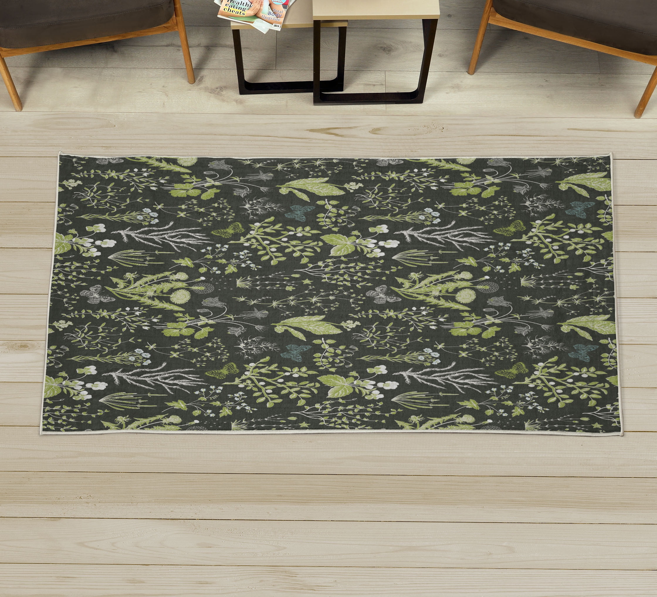 Floral Decorative Rug, Vintage Garden Plants Herbs Flowers Botanical ...