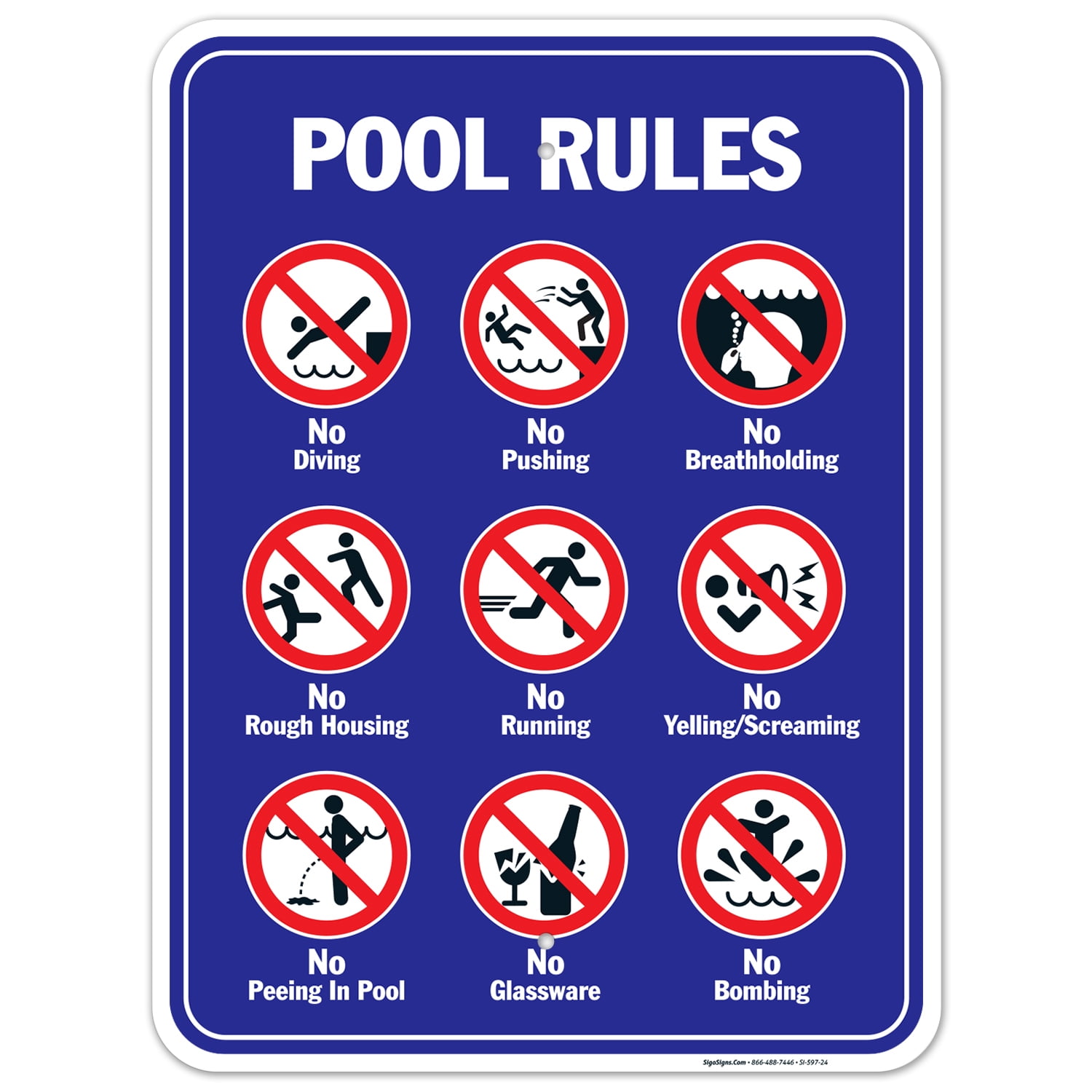 Pool Rules Sign, No Diving No Pushing No Running No Peeing in Pool ...