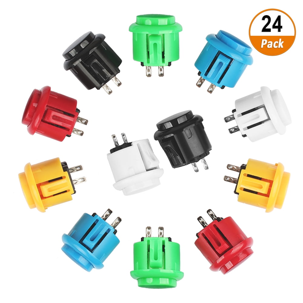 Arcade Push Buttons, 24pcs Delay Arcade DIY Multicolor Button for Sanwa ...