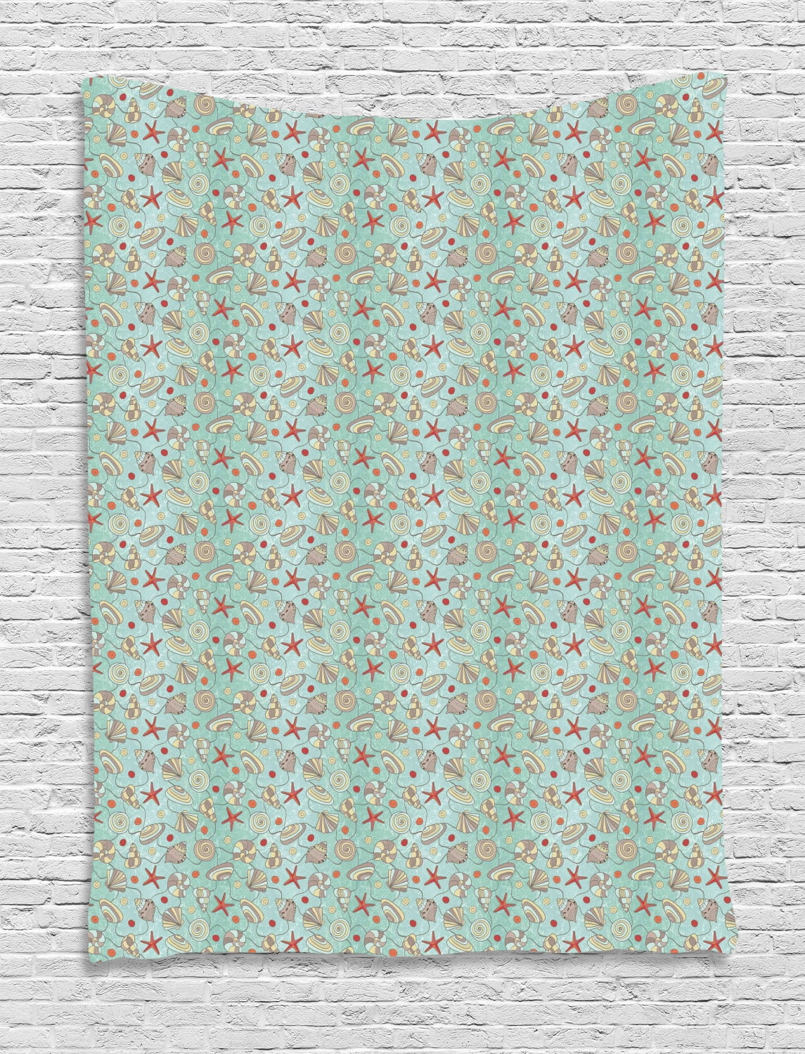 Shell Tapestry, Chaotic Doodle Design Seashells and Starfish Pattern ...