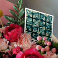 3drose, Elegant Green and Beige Flourish Squares Pattern, 12 Greeting ...