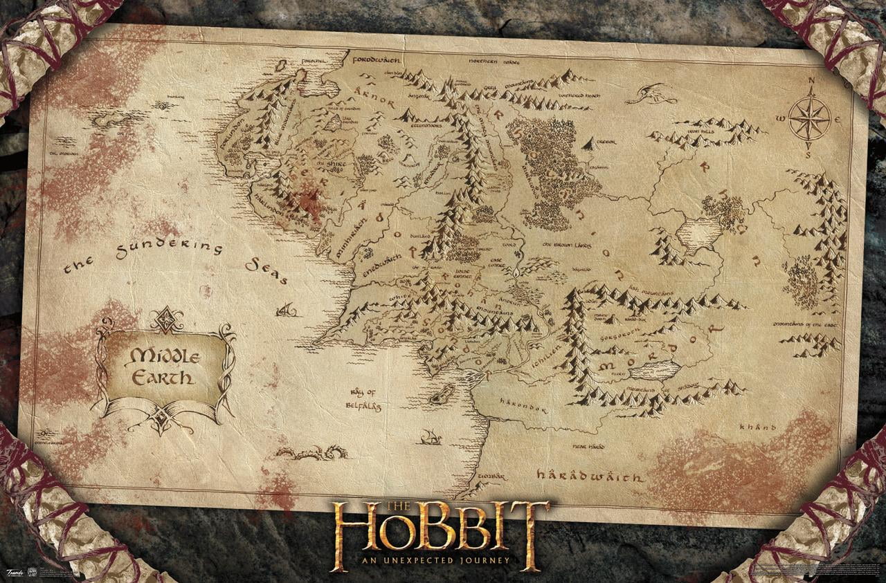 24X36 The Hobbit: An Unexpected Journey - Map Wall Poster, 24" x 36 ...