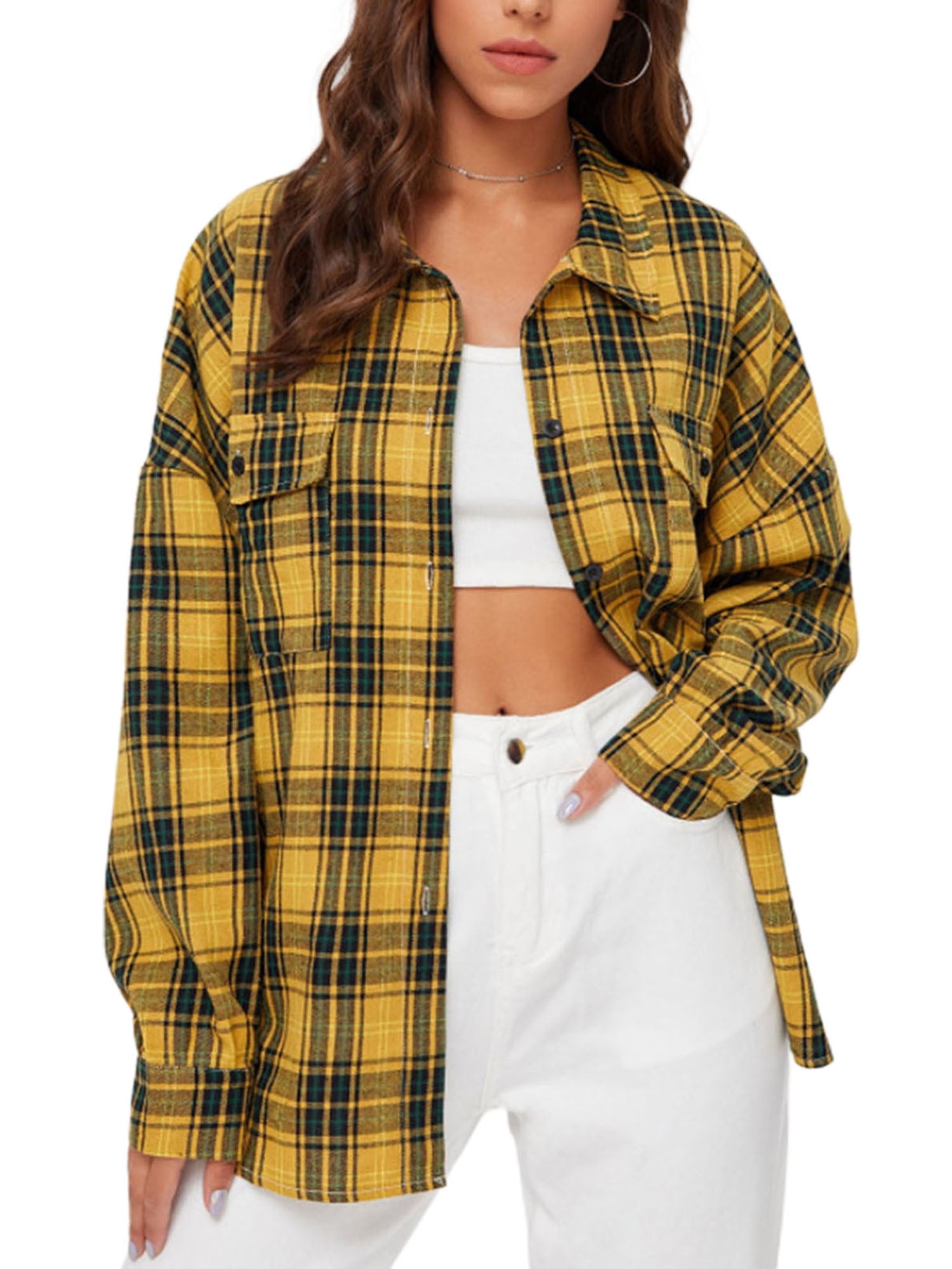Yellow Plaid Shirt Women