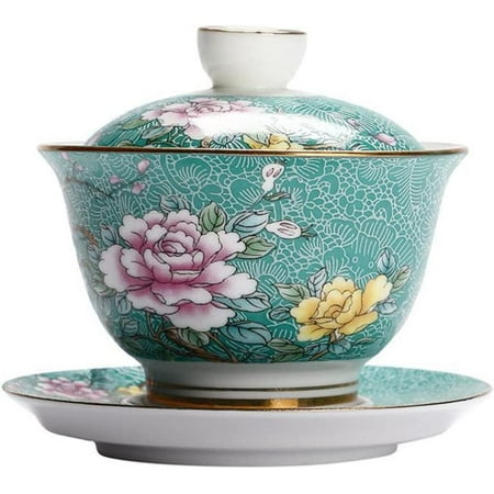 Chinese Porcelain Gaiwan, Tradition Sancai Tea Cup with Saucer and Lid ...