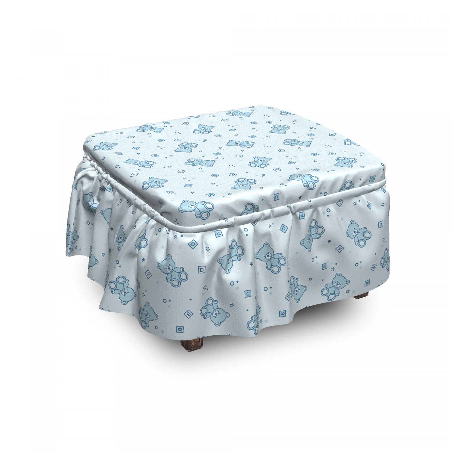 Nursery Ottoman Cover, Teddy Bear Toys Letters, 2 Piece Slipcover Set ...