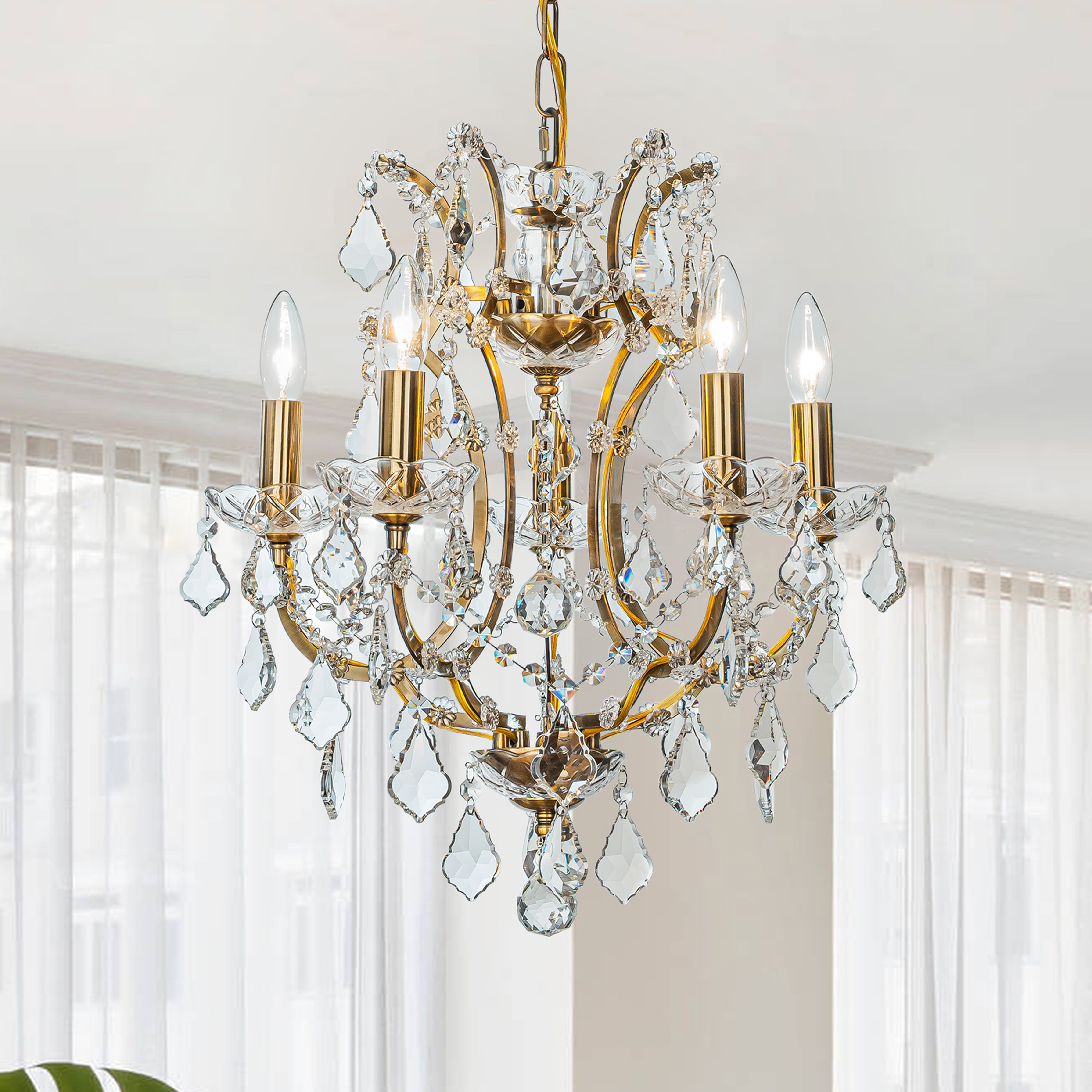 18" 5-Light Classic/Traditional Lighting Fixture Antique Gold Glam ...