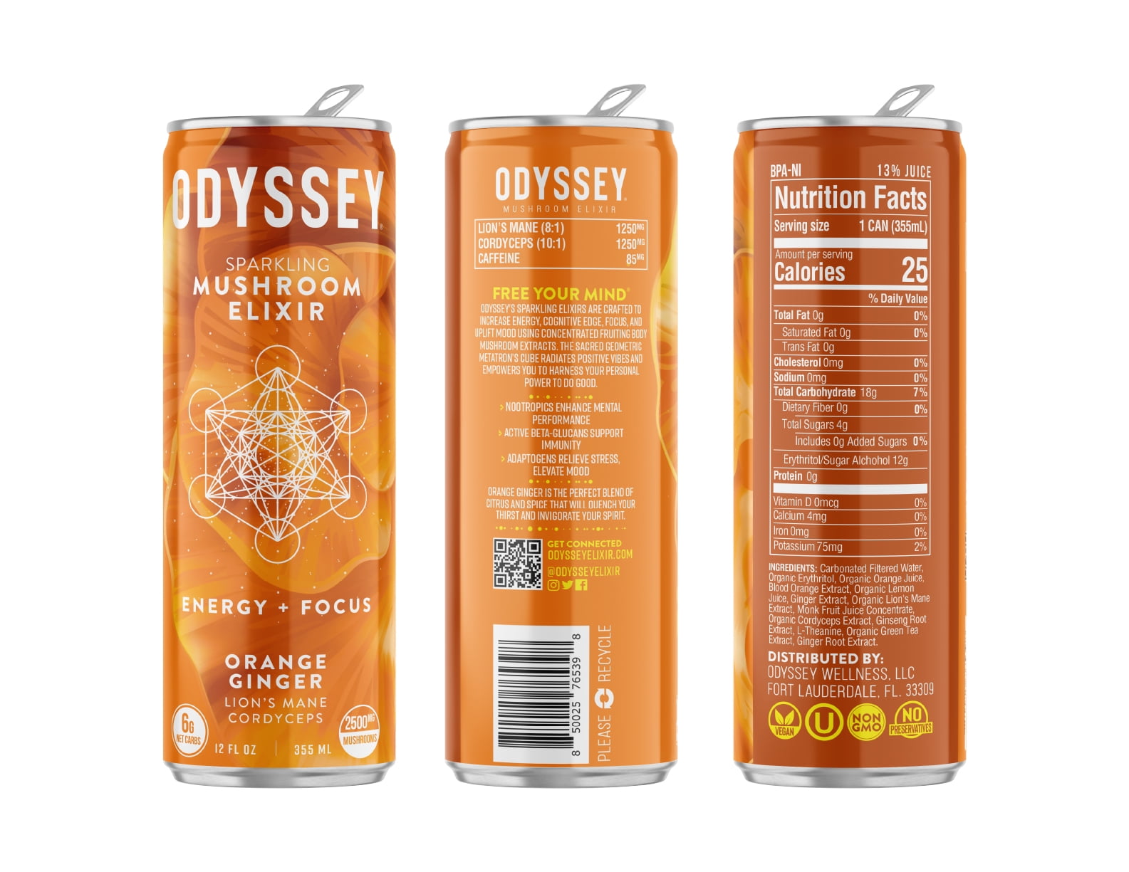 Buy Odyssey Elixir Energy and Focus Sparkling Mushroom Drink, Orange ...