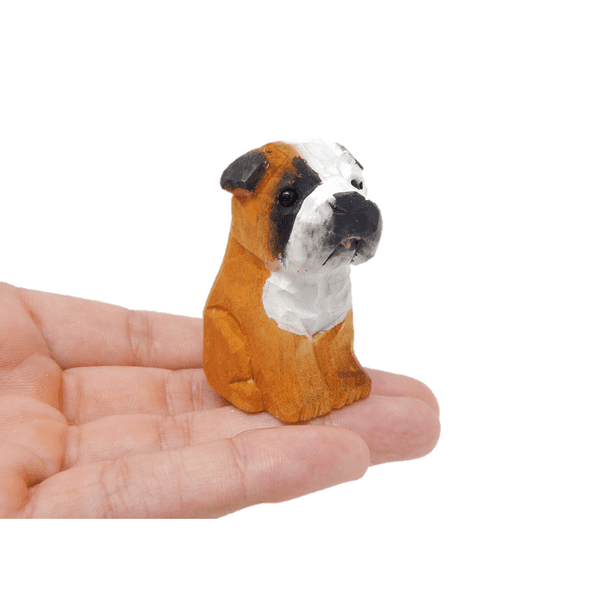 English Bulldog Dog Puppy Figurine - Miniature 2 Inch Wooden Carving ...