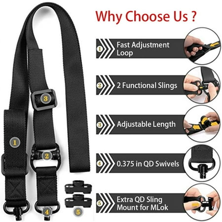 2 Point Sling Quick Adjust QD Rifle Sling with QD Sling Swivel for Mlok ...