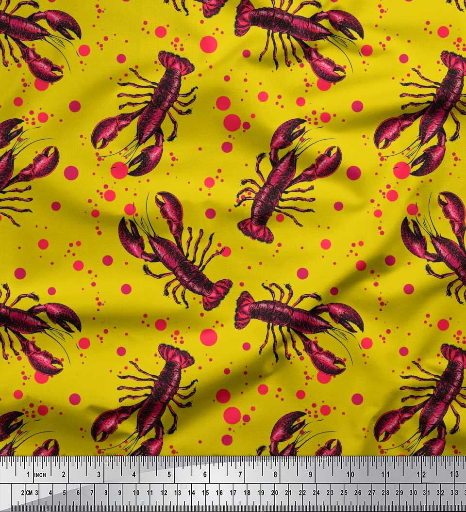 Soimoi Satin Silk Fabric Dot & Lobster Ocean Print Fabric by Yard 42 ...