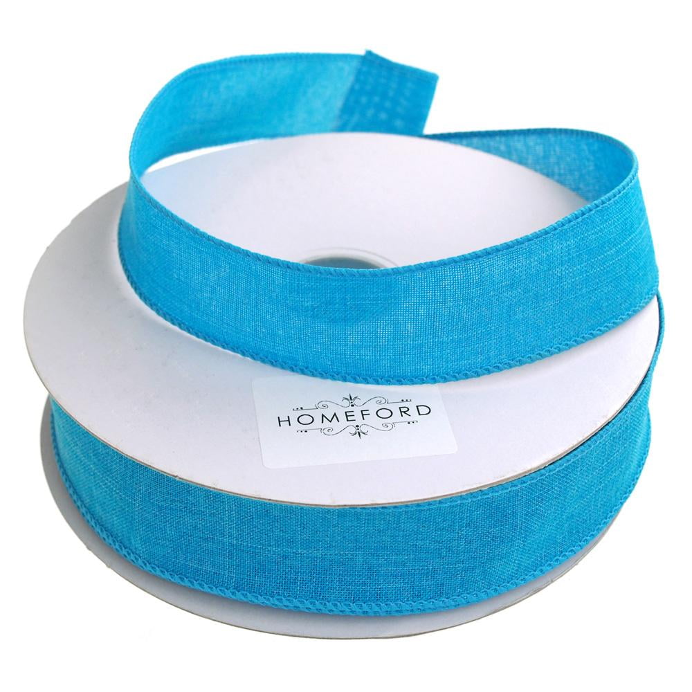 Linen Fabric Ribbon Wired Edge, 1-1/2-Inch, 50 Yards, Turquoise ...