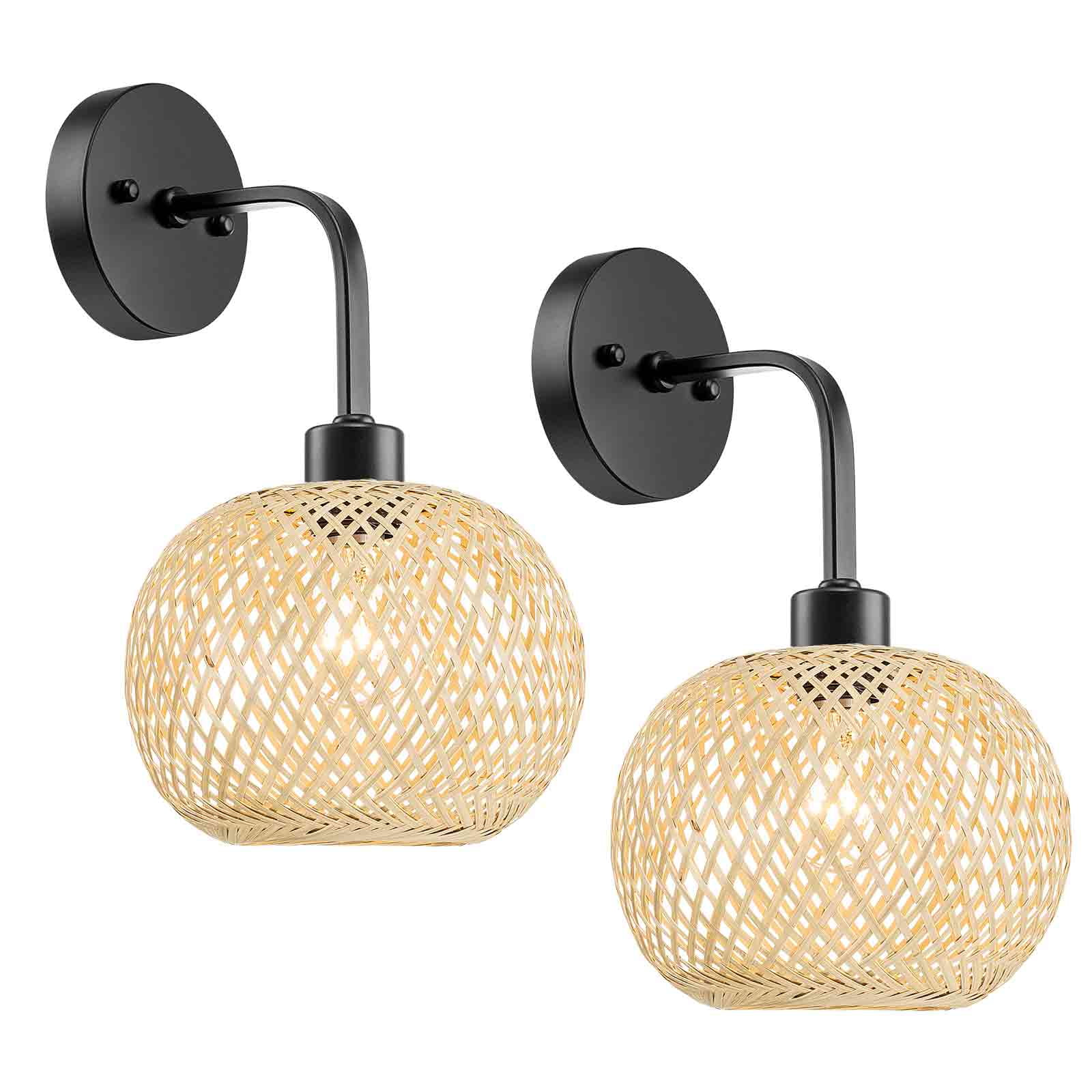 IC INSTANT COACH Hand-Woven Bamboo Lantern Set of 2, Farmhouse Style ...