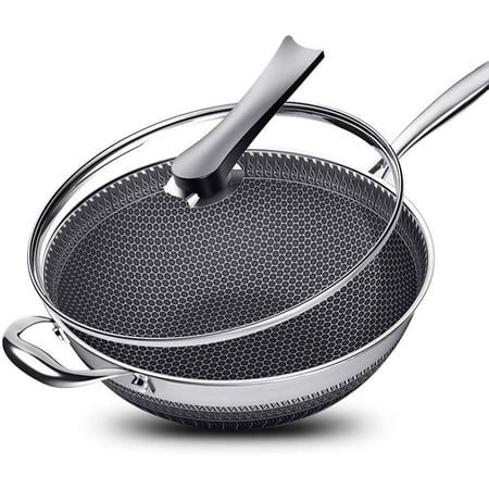 34cm Kitchen Frying Pan With Glass Lid Nonstick Pan Stainless Steel ...