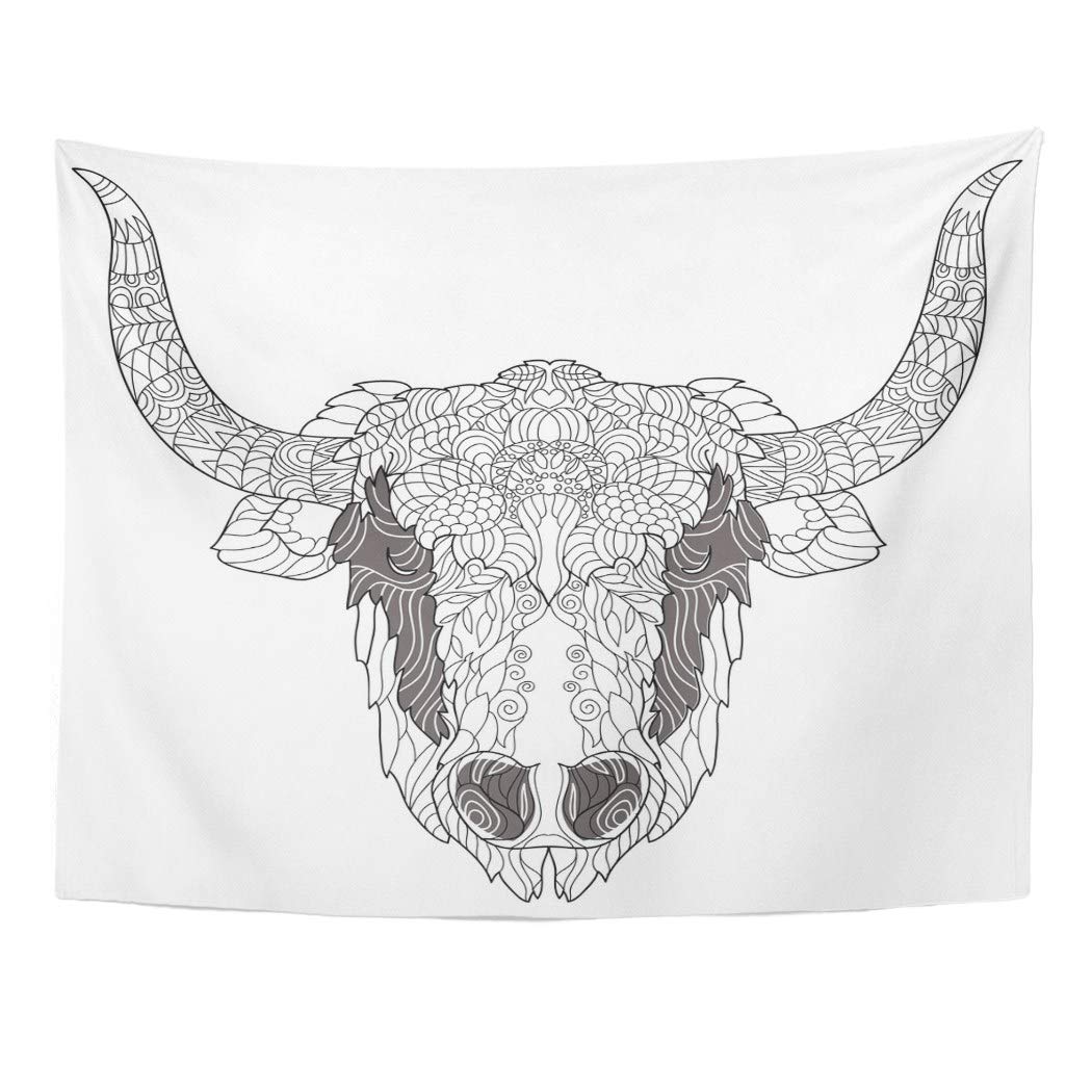 ZEALGNED Brown Abstract Yak Head Doodle Black Nose on Sketch for Tattoo ...