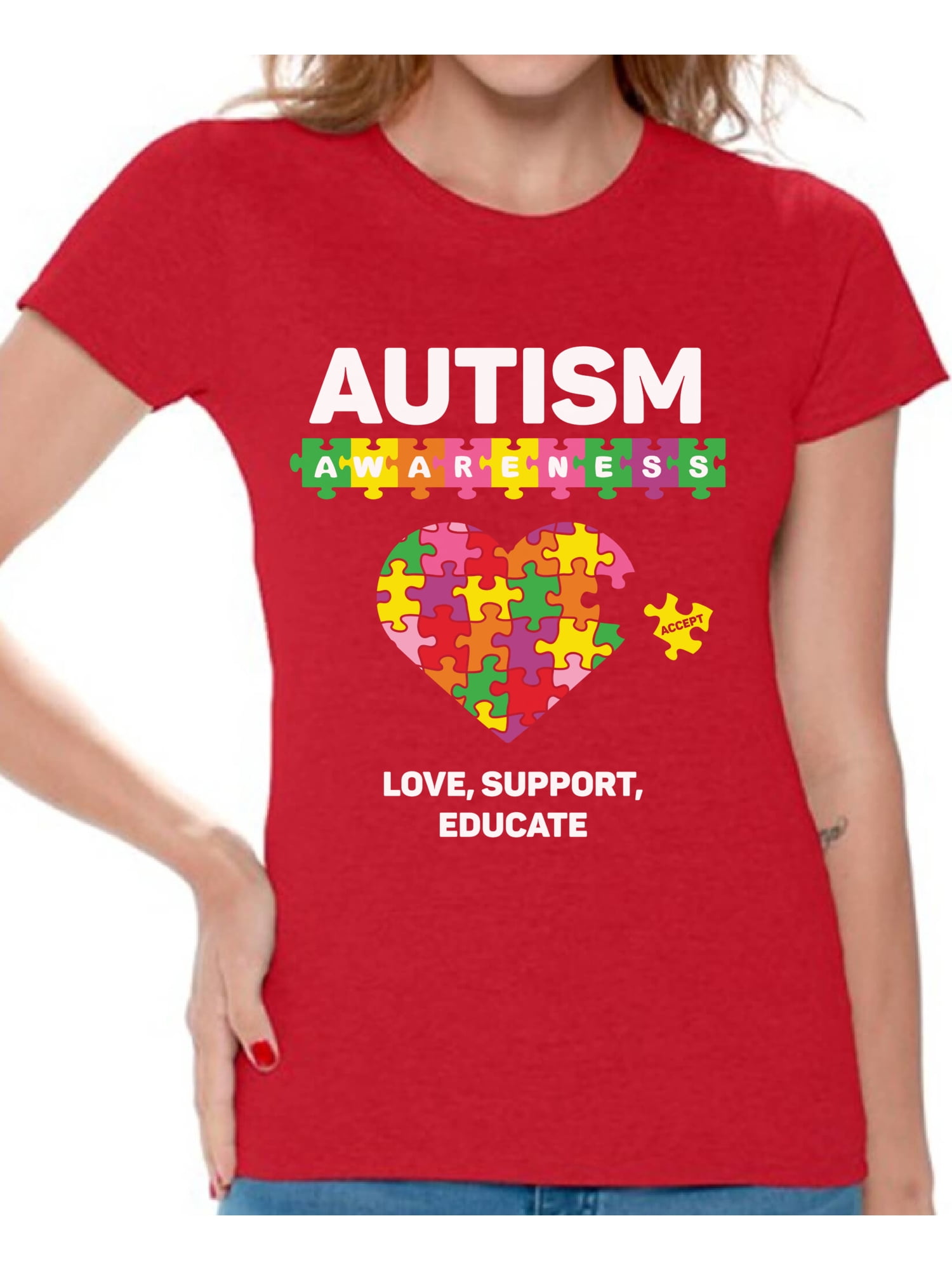 Awkward Styles Love Support Educate Autism Shirt for Women Autism Awareness Puzzle Shirt Women ...