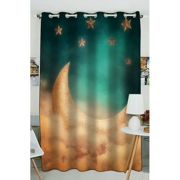 EREHome Night time with stars and moon Blackout Window Curtain Drapery ...