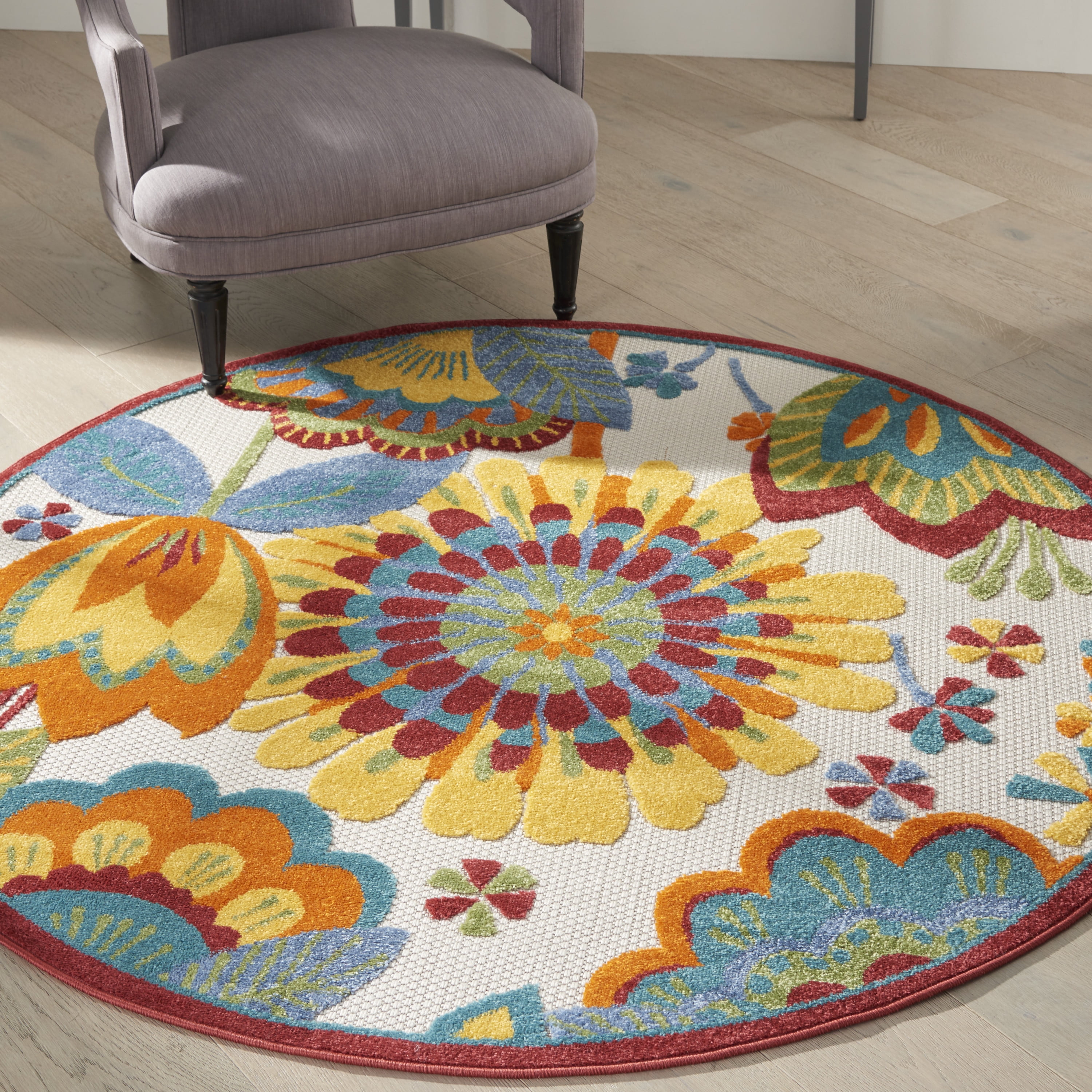 Nourison Aloha Indoor/Outdoor Multicolor 4' x ROUND Area Rug, (4x Round ...
