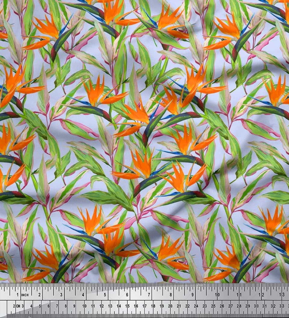 Soimoi Cotton Duck Fabric Leaves & Tropical Flower Watercolor Print ...