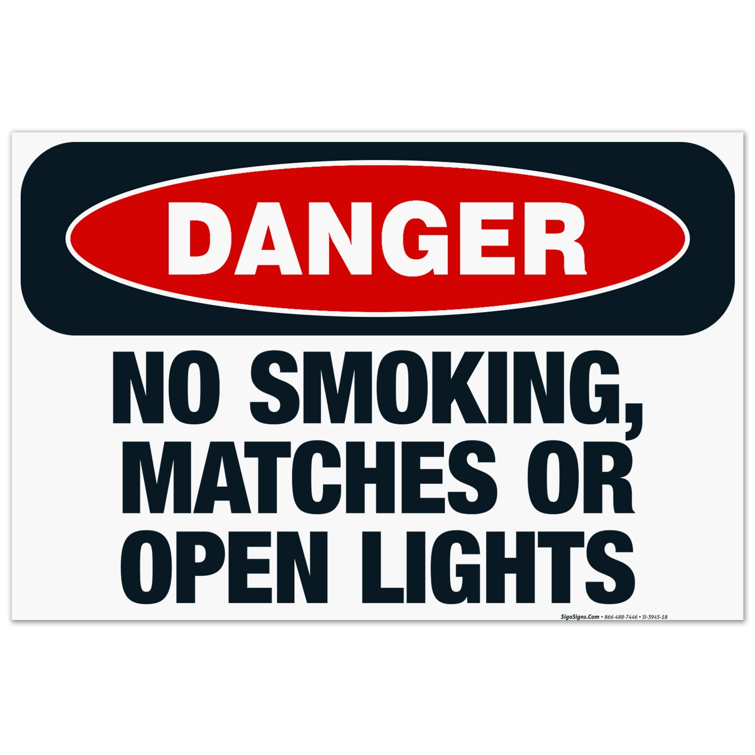 Danger No Smoking, Matches Or Open Lights Sign, OSHA Danger Sign, 24x36 ...