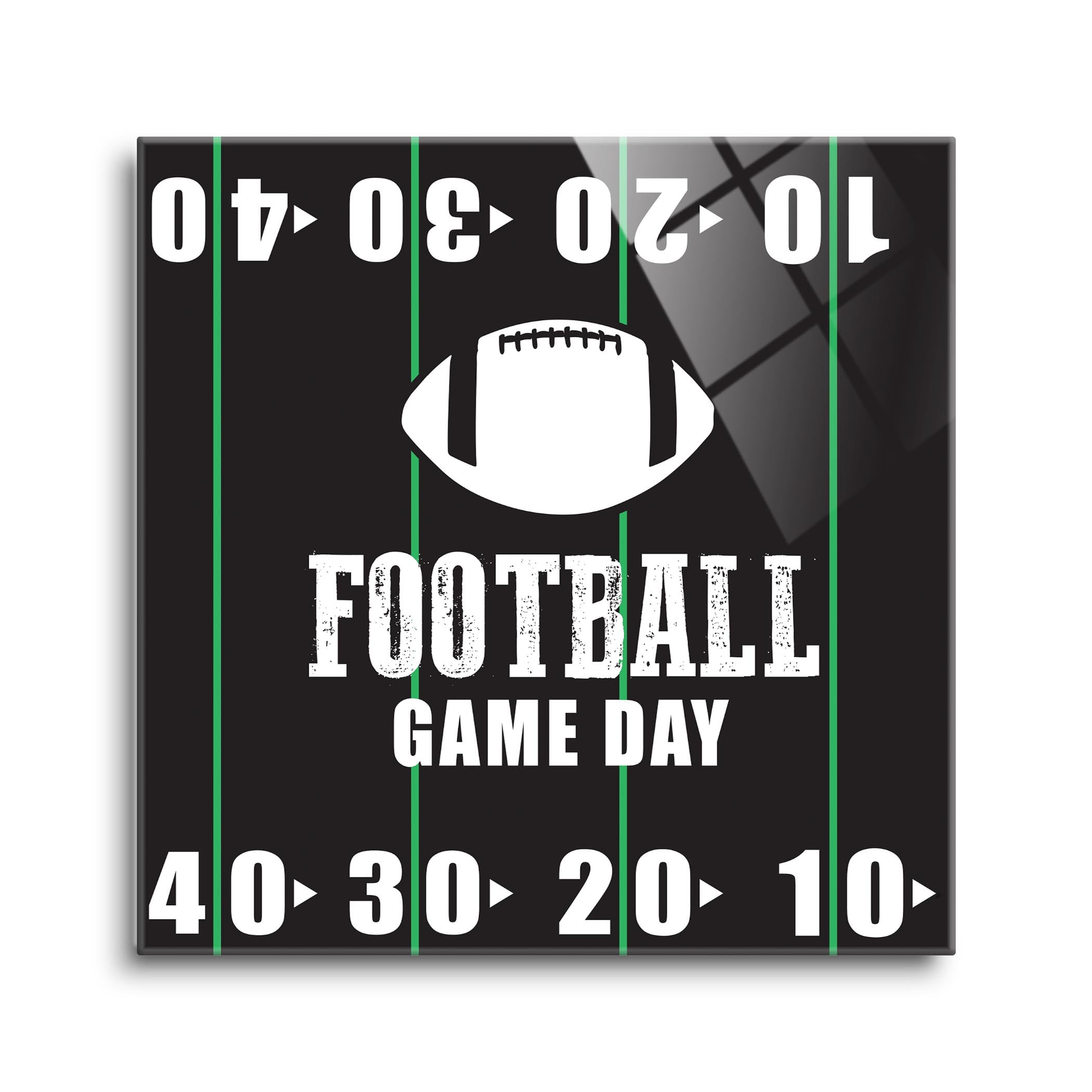 Football Game Day White Ball Lime Stripes 24 x 24 Glass Wall Hanging ...