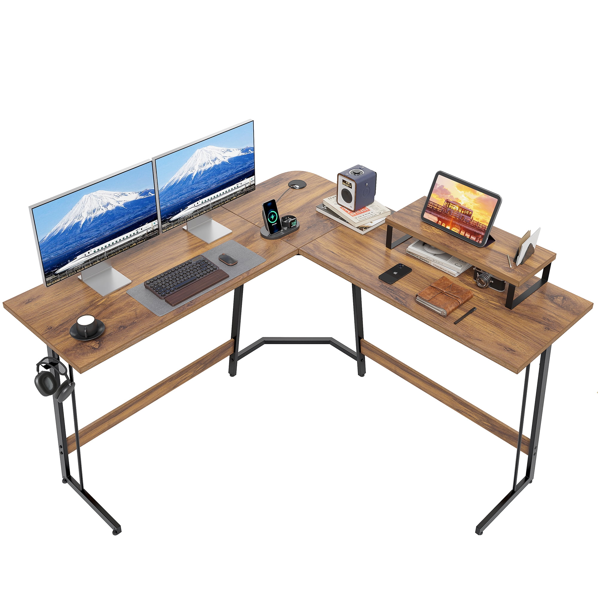 CubiCubi L Shaped Desk, Corner Computer Desk with Monitor Stand, 47 ...