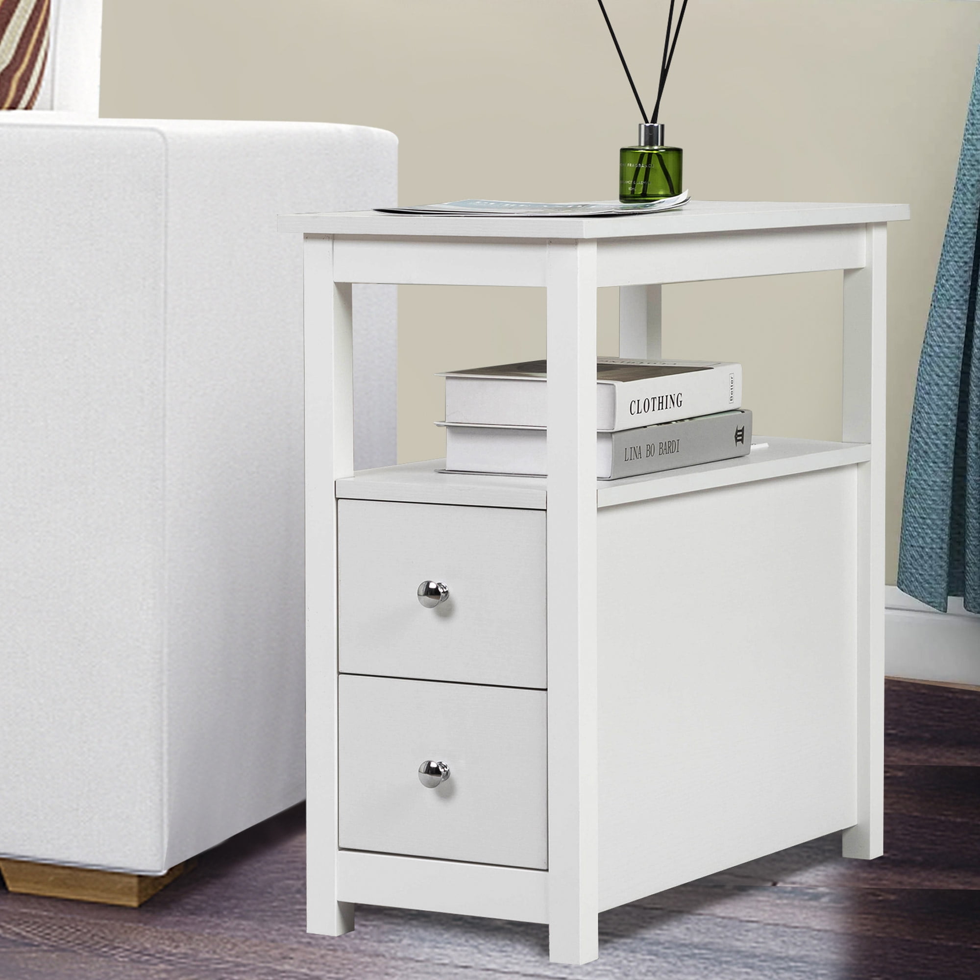 2-Drawer End Table, Sesslife Storage Side Table for Living Room Bedroom ...