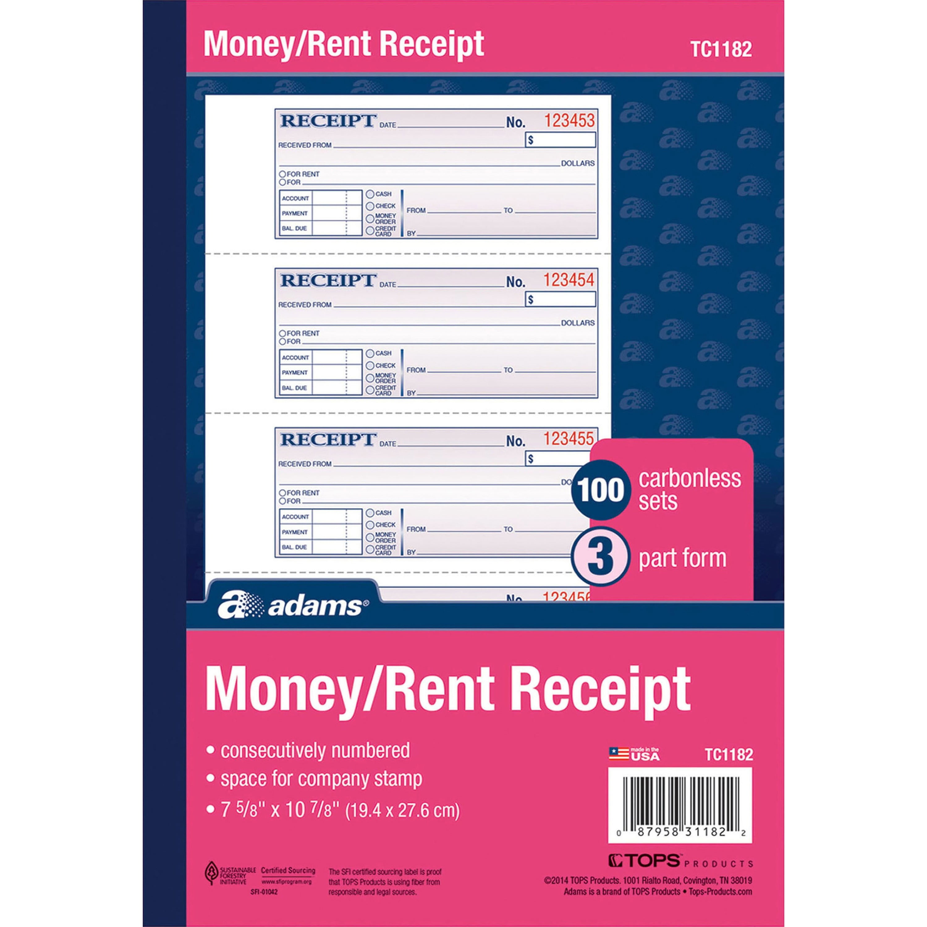Buy Adams Money/Rent Receipt Record Book, 3-Part, Carbonless, 100 Sets ...