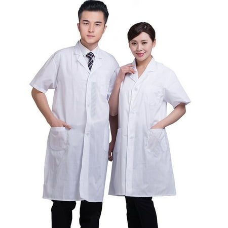 lzndeal New Summer Unisex White Lab Coat Short Sleeve Pockets Uniform ...