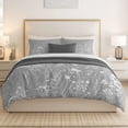 Country Flower Leaf Silhouette Queen Size Bed Set,Watercolor Botanical ...