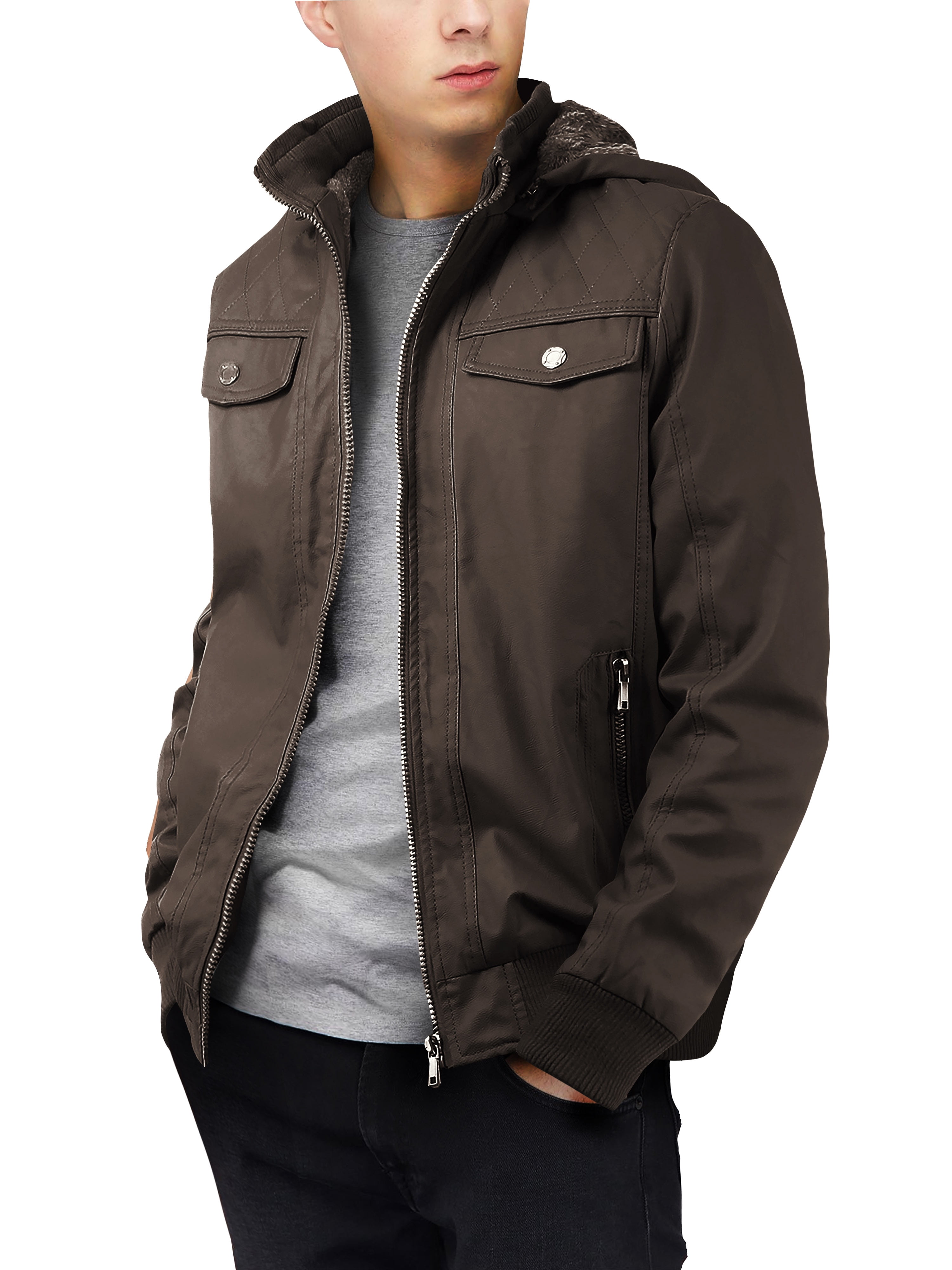 Hat and Beyond Mens Motorcycle Rider Jacket Faux Leather with Tactical ...