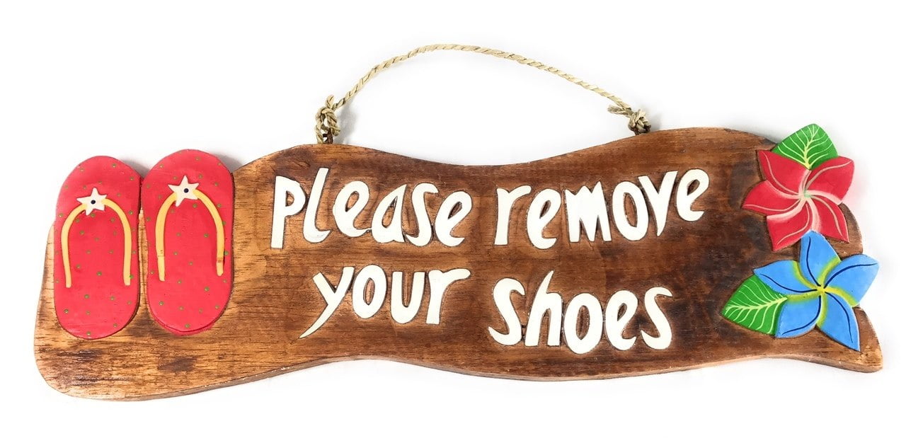 "Please Remove Your Shoes" Beach Sign w/ Slippers 17" - Red | # ...