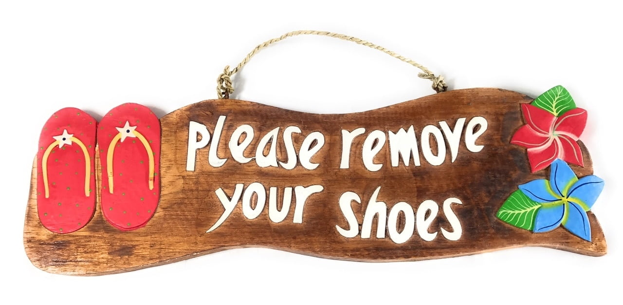 "Please Remove Your Shoes" Beach Sign w/ Slippers 17" - Red | # ...