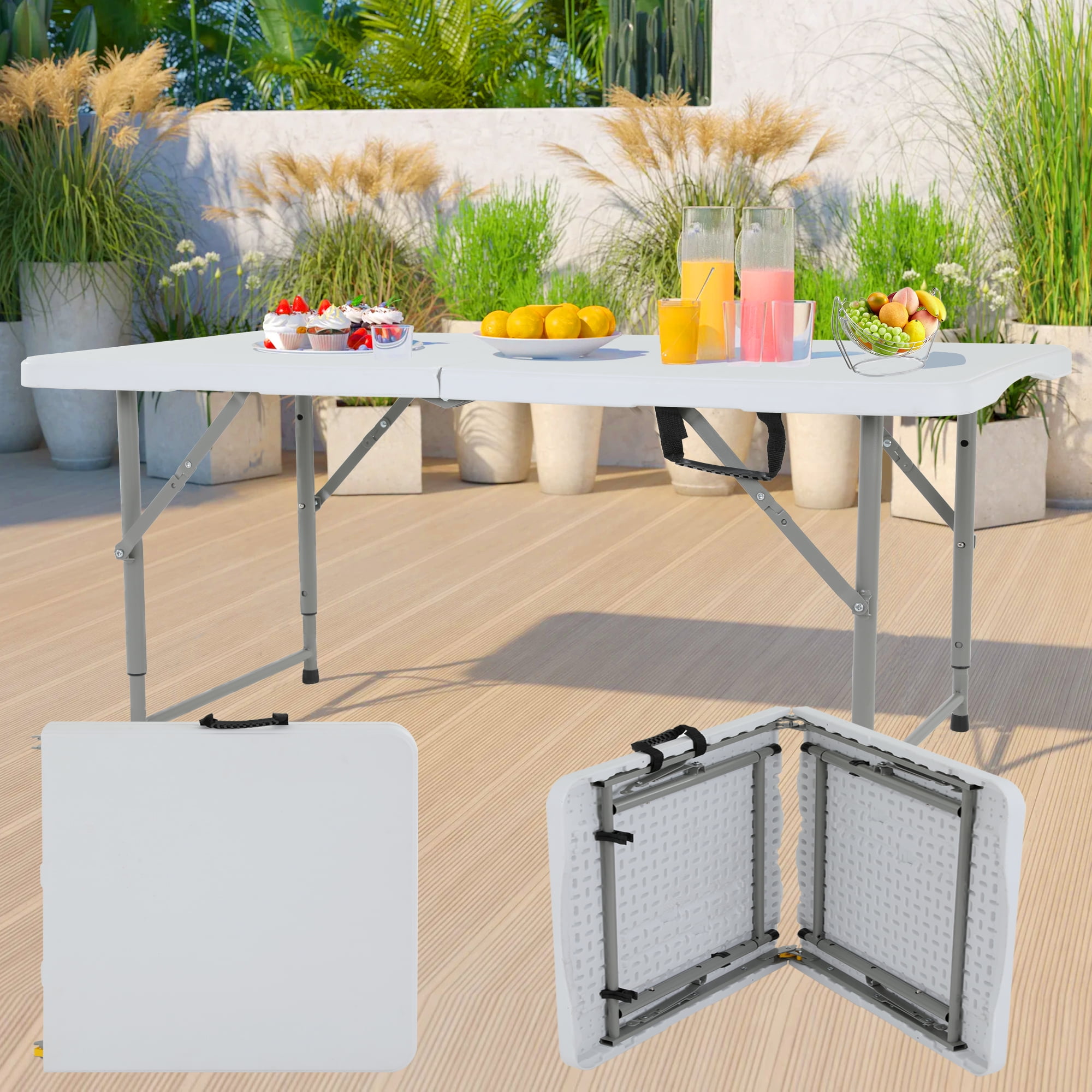 YRLLENSDAN Folding Table 4FT Picnic Table Adjustable Height Plastic ...