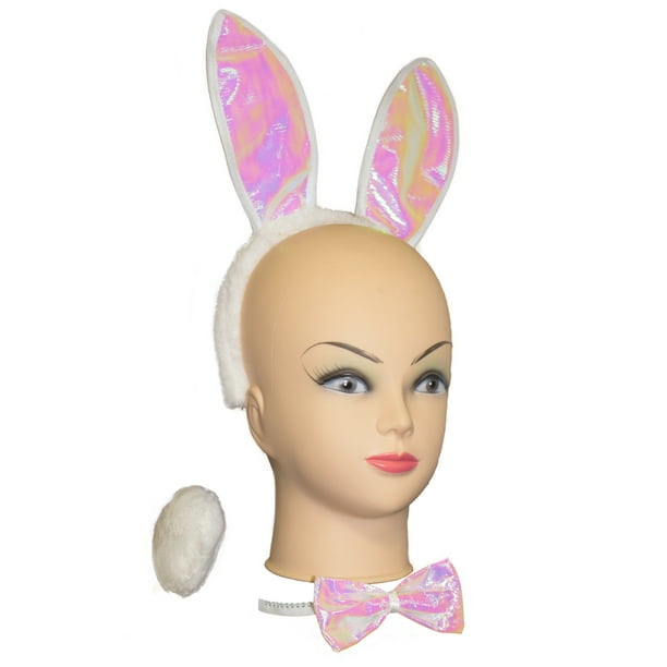 Bunny Ears Tail and Bow Tie 3pc Rabbit Accessory Kit - Glimmer Pink ...