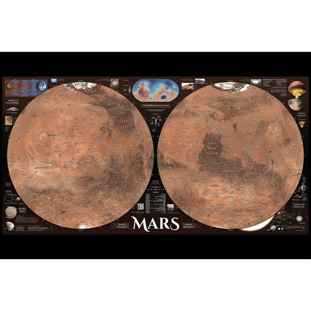 24x36 gallery poster, Map of Mars - Walmart.com