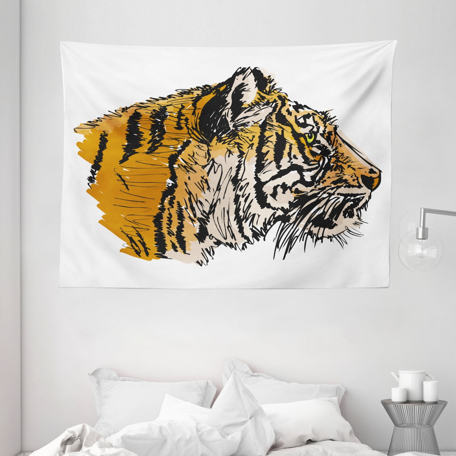Tiger Tapestry, Sketch Drawing of Bengal Royal Animal Carnivore Large ...