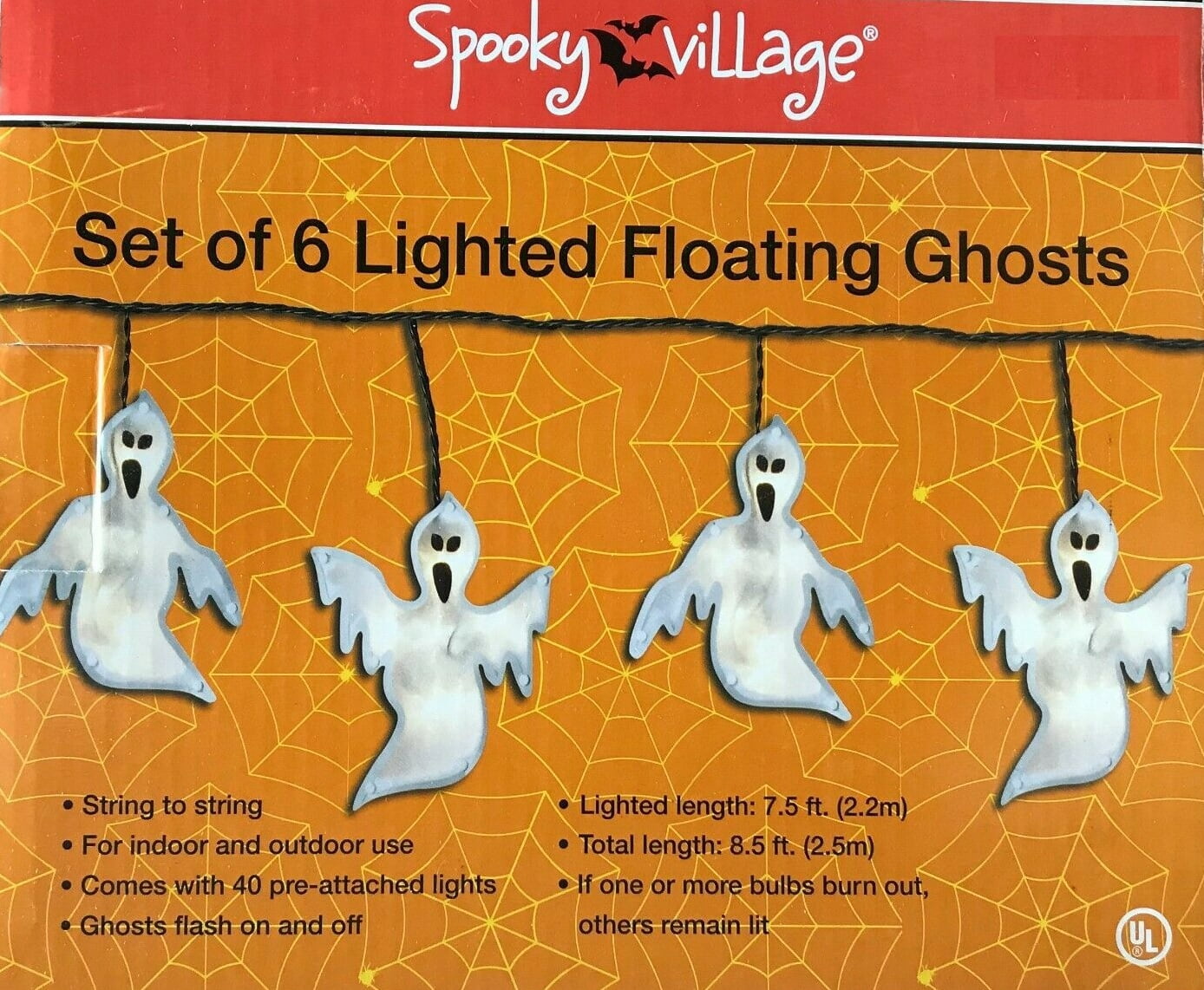 Spooky Village Set Of 6 Lighted Floating Ghosts String Light Set ...