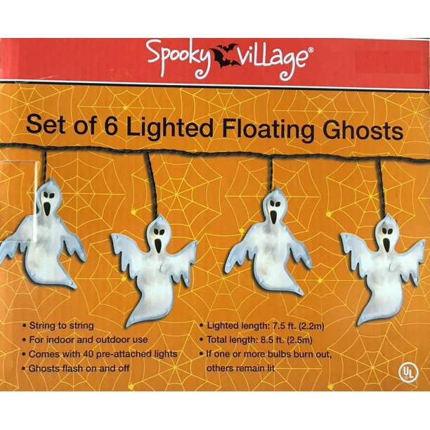 Spooky Village Set Of 6 Lighted Floating Ghosts String Light Set ...