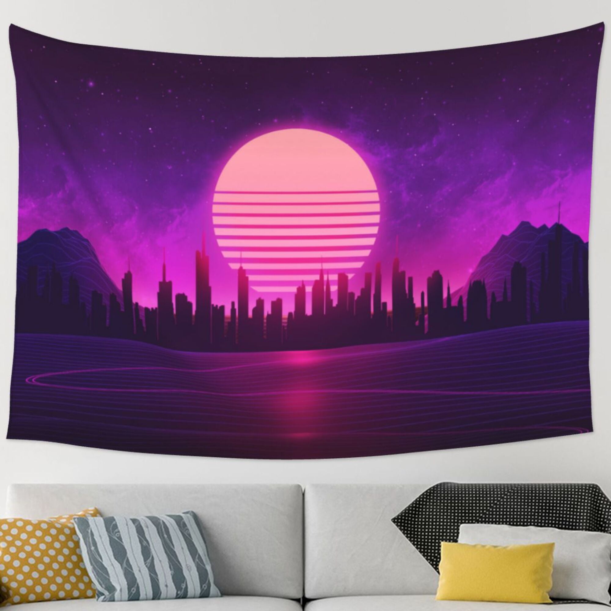 TEQUAN Cyberpunk City Night Landscape Pattern Large Tapestry, Aesthetic ...